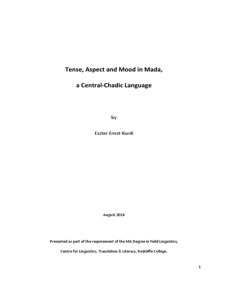 Tense Aspect and Mood in Mada A Central | PDF | Grammatical Tense | Tone (Linguistics)