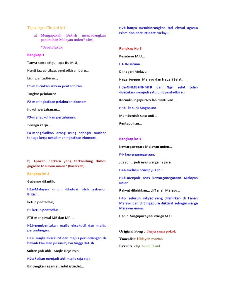 Share Lagu Ciri2 MU - Docx Edit DGN Skema. | PDF