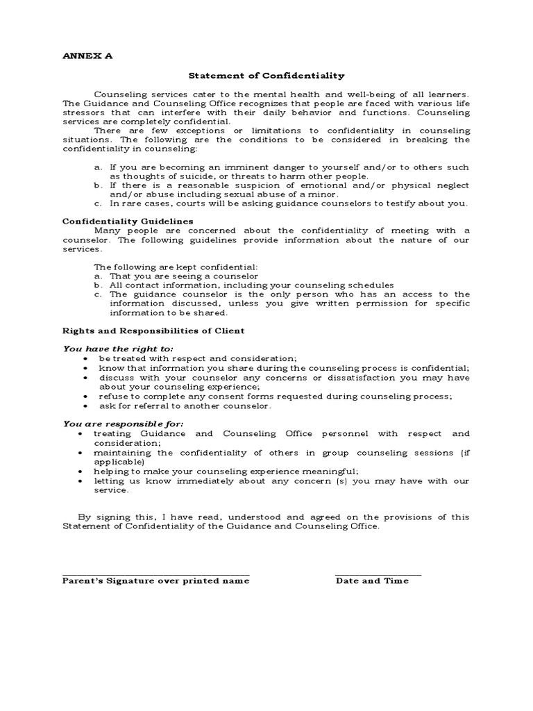 Annex A Statement of Confidentiality | PDF | Confidentiality | School ... Annex A Statement of Confidentiality | PDF | Confidentiality | School ...