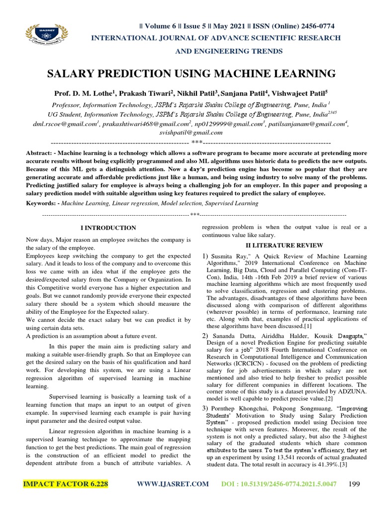 Salary Prediction Using Machine Learning | PDF | Regression Analysis ...