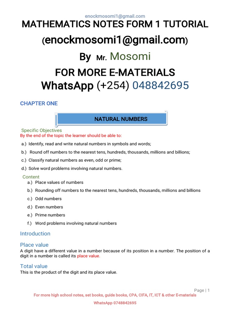Form One Maths Notes | PDF