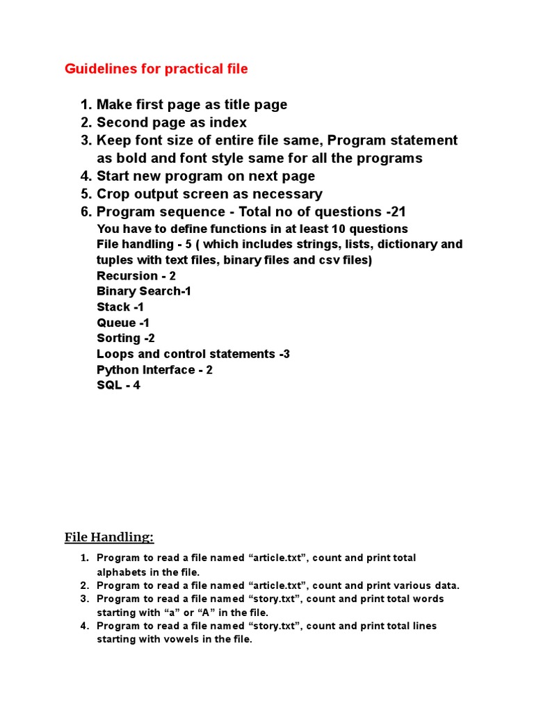 Guidelines For Practical File 1 Pdf String Computer Science Subroutine
