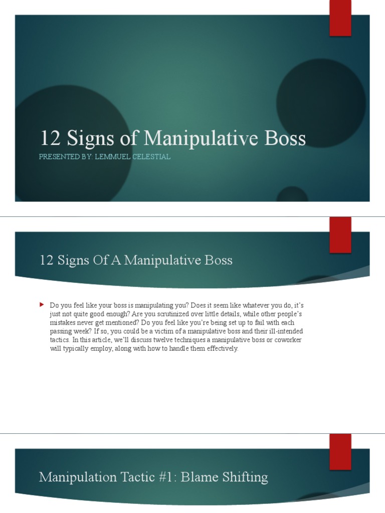 12 Signs of Manipulative Boss | PDF