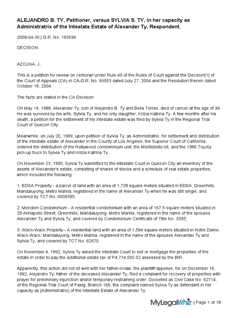 52 Alejandro B Ty Vs Sylvia S Ty Etc | PDF | Lawsuit | Trust Law