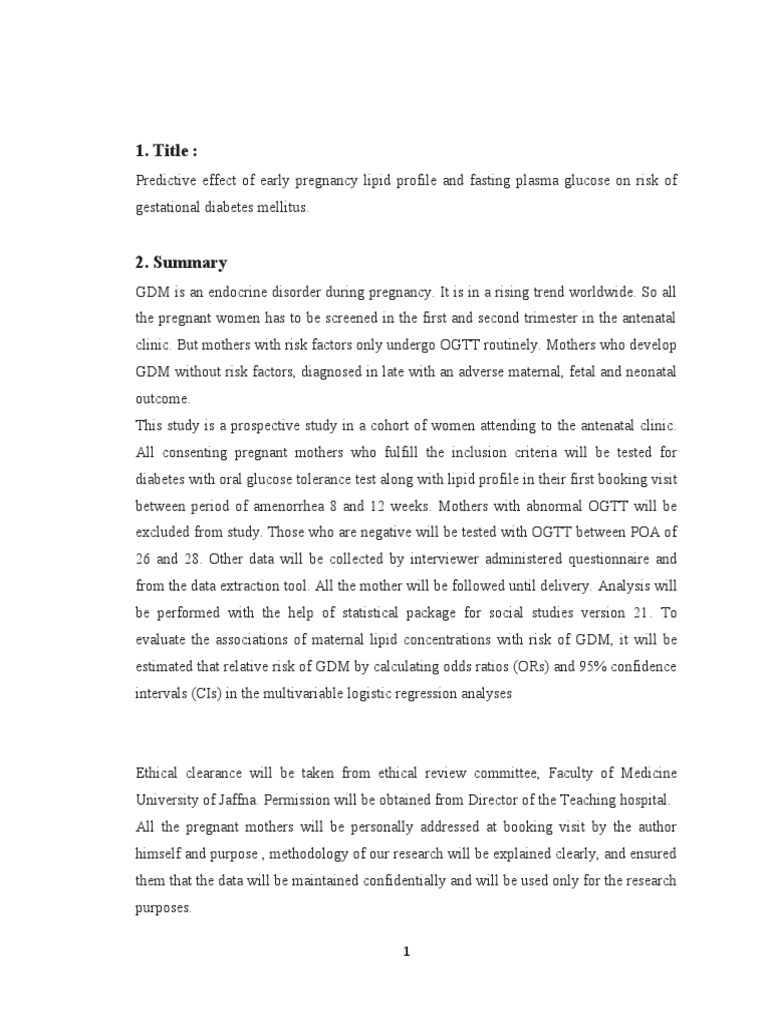 Predictive Effecct of Early Pregnancy Lipid Profile and Fasting Blood ...
