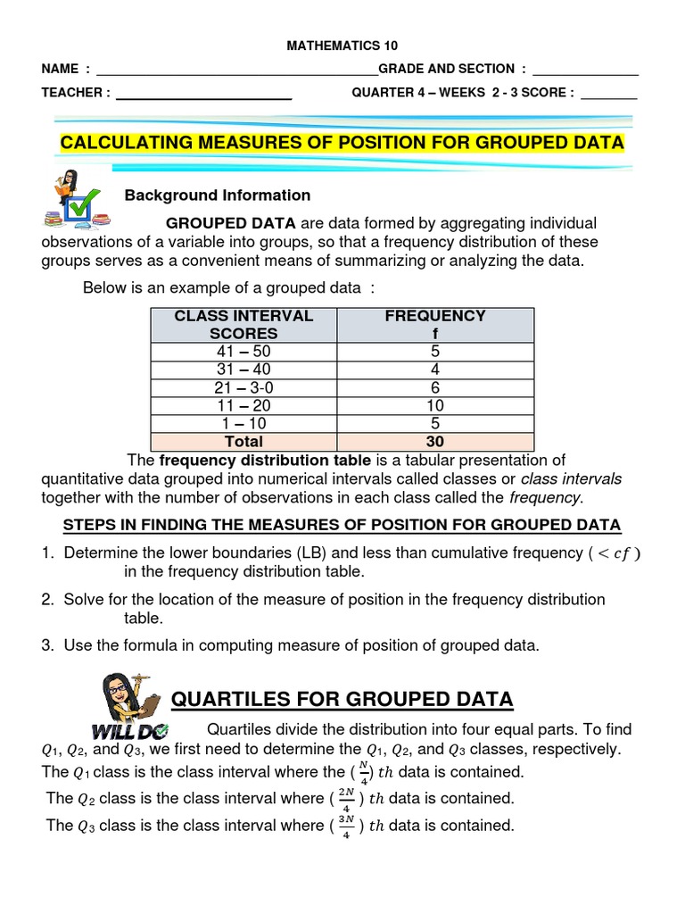 Q4 - WEEK 2 - MEASURES OF POSITION For GROUPED DATA | PDF | Percentile ...