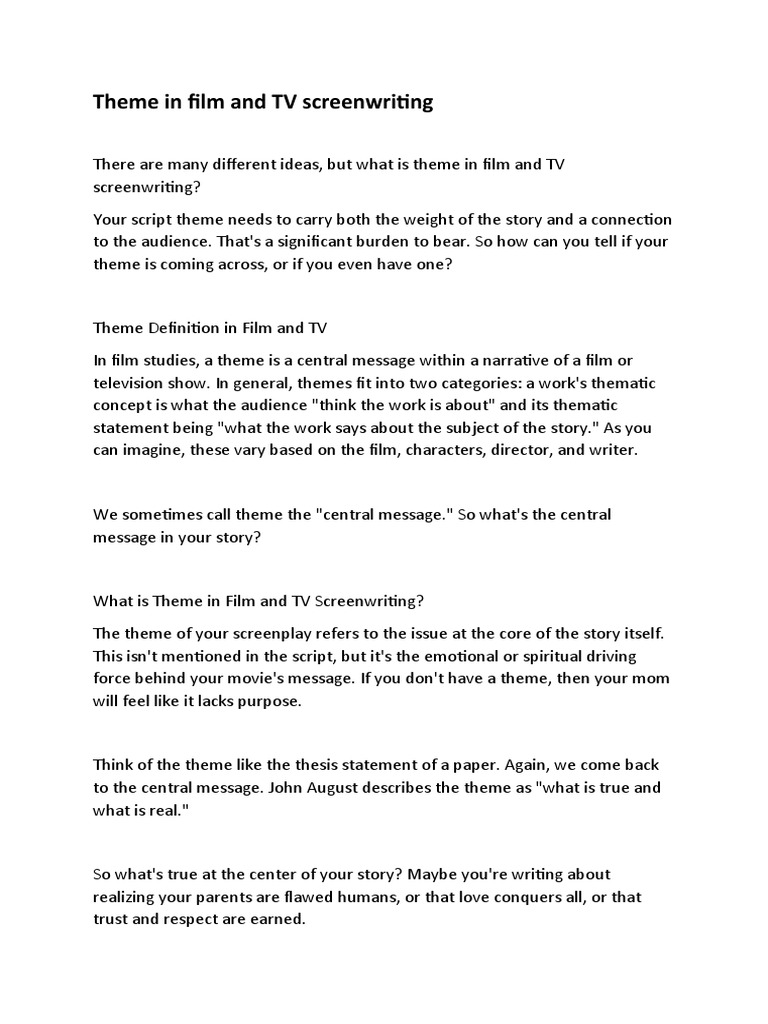Theme in Film and TV Screenwriting | PDF | Screenwriting