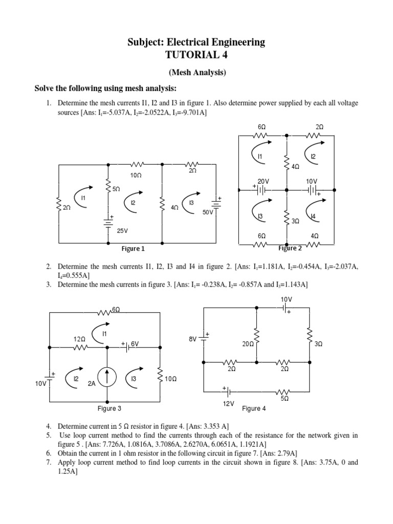 TUTORIAL 4 Mesh Analysis | PDF | Electrical Network | Resistor