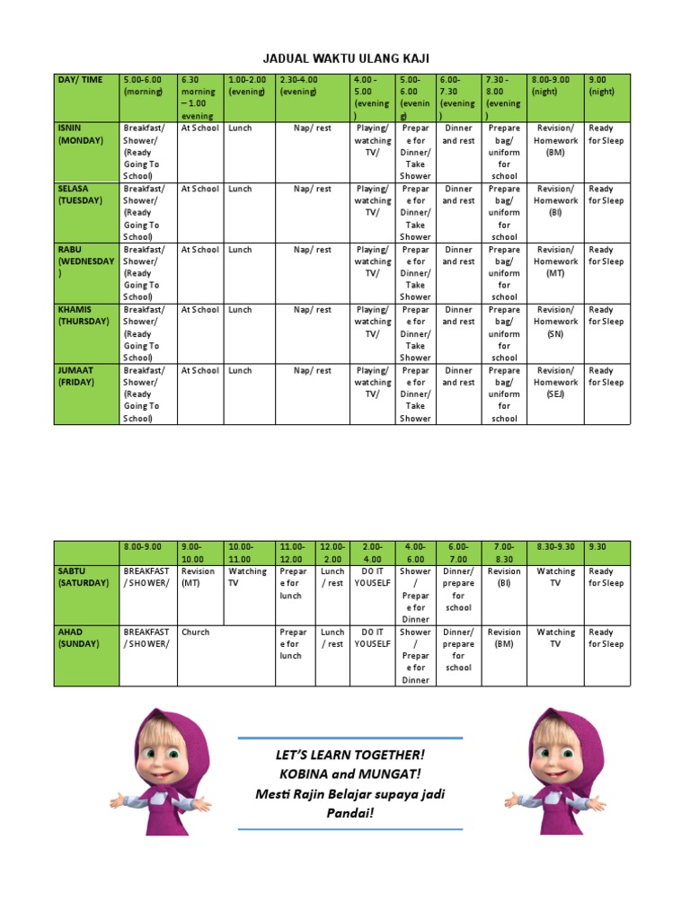Jadual Waktu Di Rumah | PDF | Meal | Eating Behaviors Of Humans