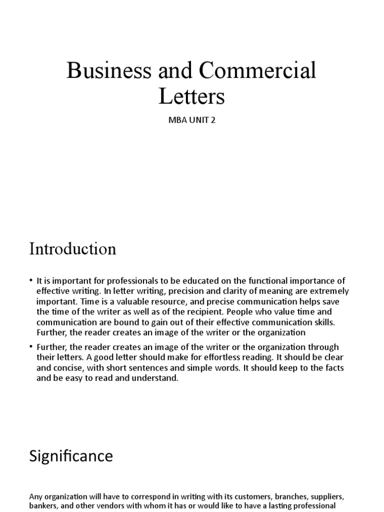 Business and Commercial Letters: Mba Unit 2 | PDF | Rhetoric | Public Speaking