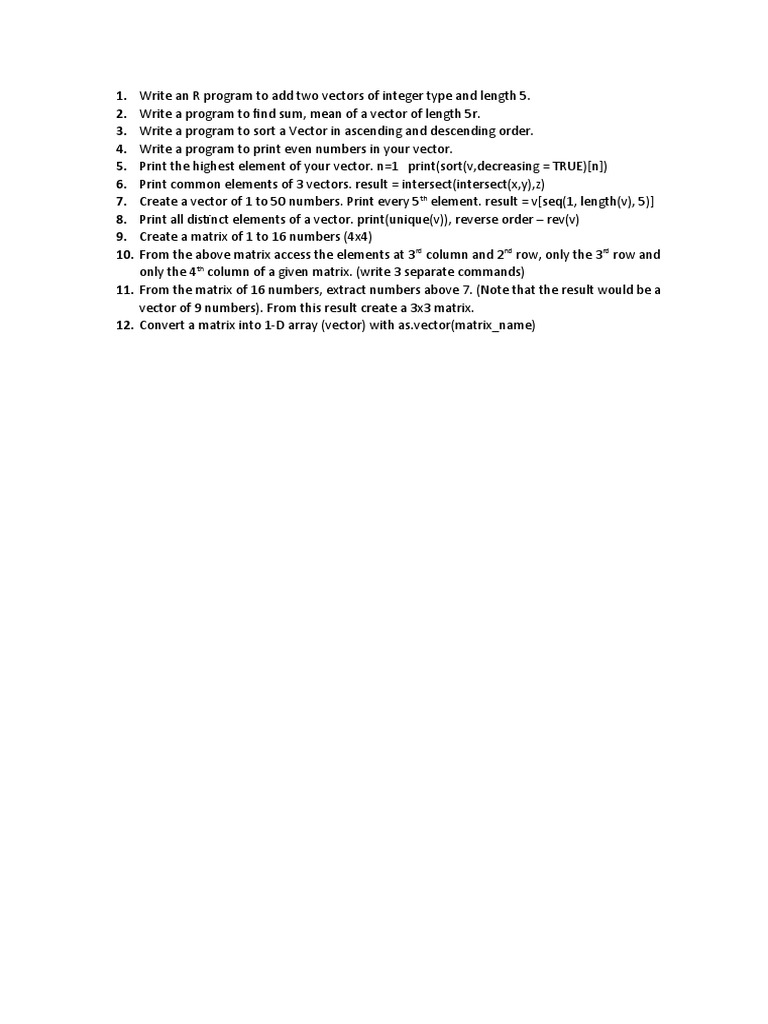 Practice On Vector, Matrix | PDF | Teaching Methods & Materials