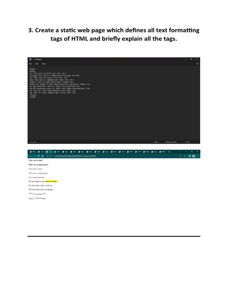 Create A Static Web Page Which Defines All Text Formatting Tags of HTML ...