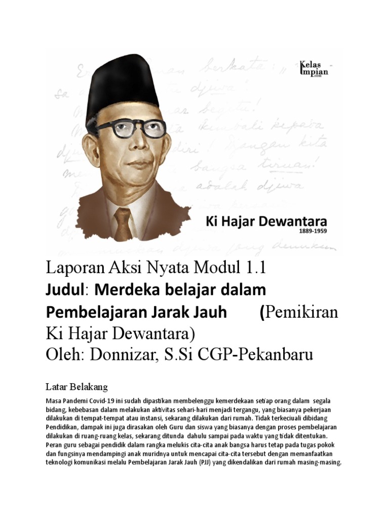 Laporan Aksi Nyata Modul 1.1 Judul - Merdeka Belajar Dalam Pembelajaran Jarak Jauh (Pemikiran Ki ...