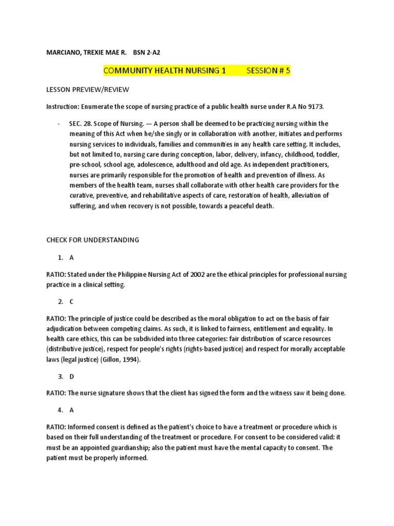 Community Health Nursing 1 Session # 5: Lesson Preview/Review | PDF | Informed Consent | Nursing