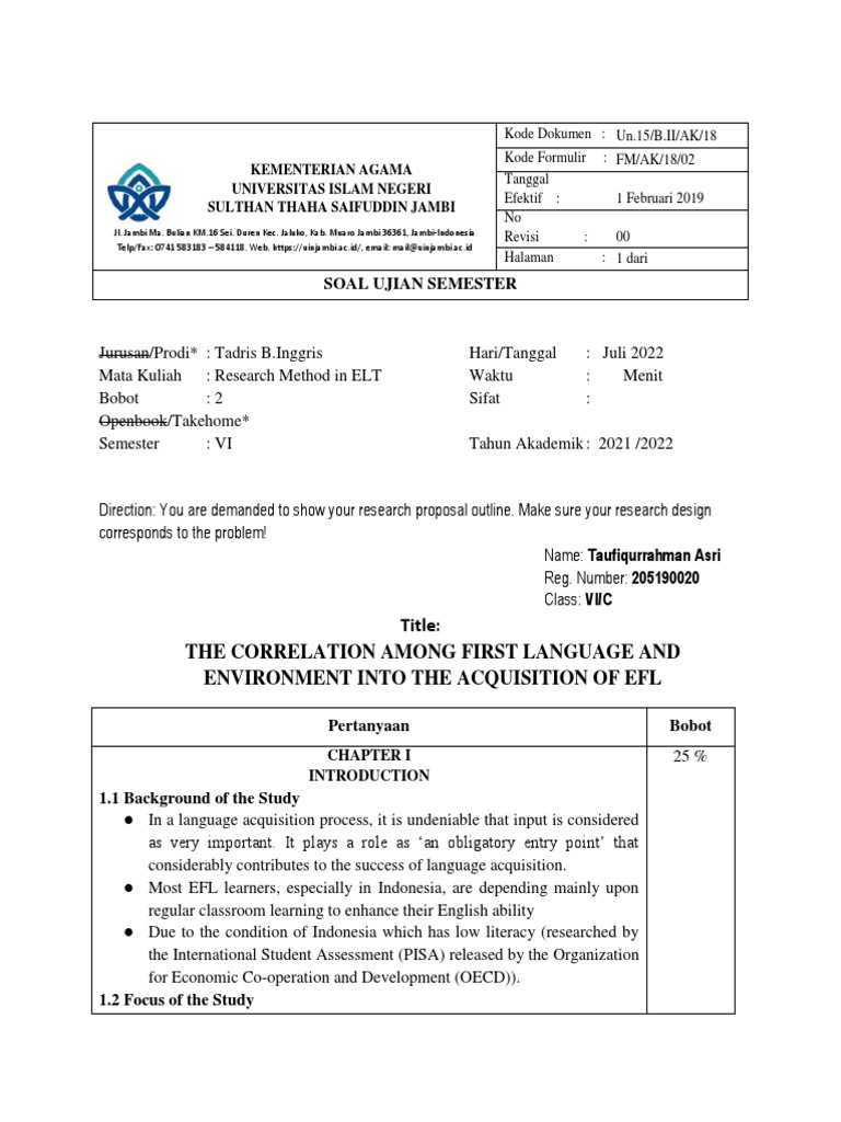 UAS Taufiq Research Method | PDF | English As A Second Or Foreign Language | Qualitative Research