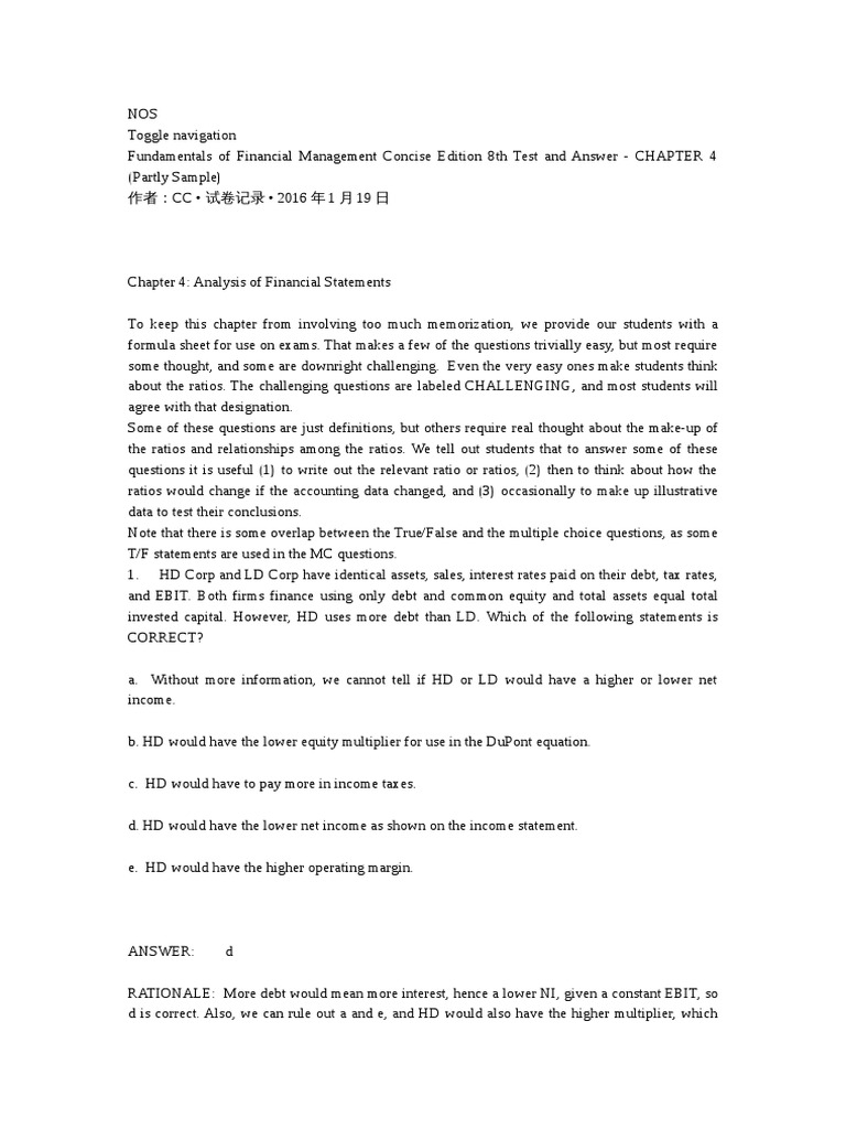 Financial Management Problems Sample | PDF | Equity (Finance) | Debt