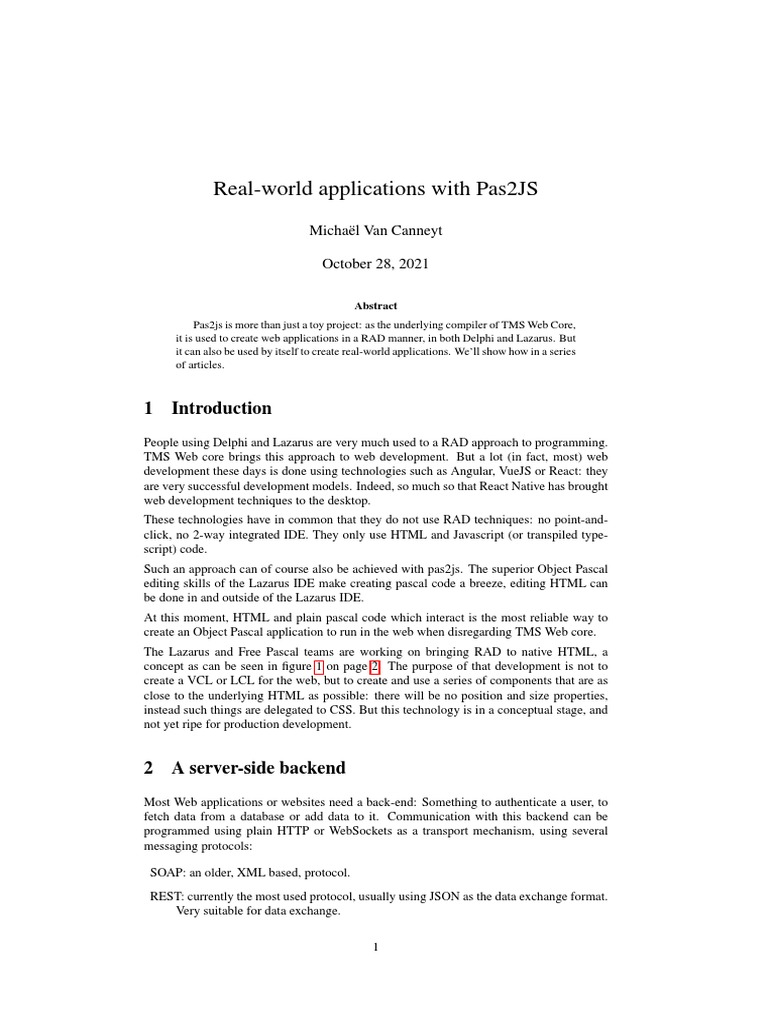 Real-World Applications With Pas2JS: Michaël Van Canneyt October 28, 2021 | PDF | Html | Java Script