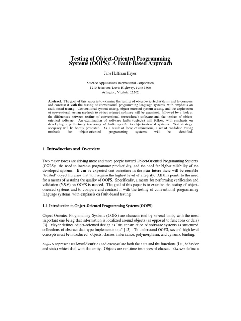 An Examination of Testing Methods for Object-Oriented Programming ...