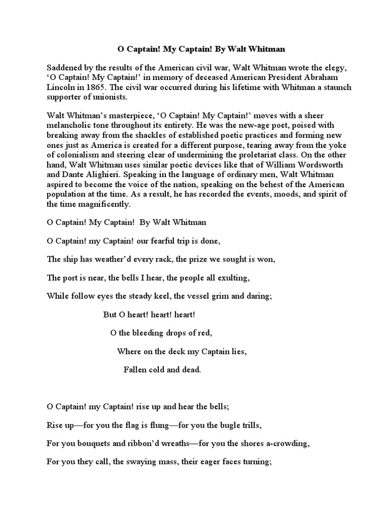 O Captain! My Captain! Analysis | PDF | Poetry | Poetic Devices