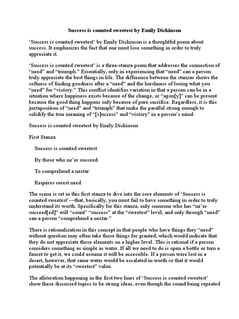 Emily Dickinson's "Success is Counted Sweetest" Analysis | PDF ...