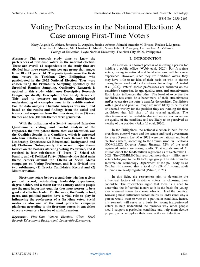 Voting Preferences in The National Election A Case Among First-Time ...