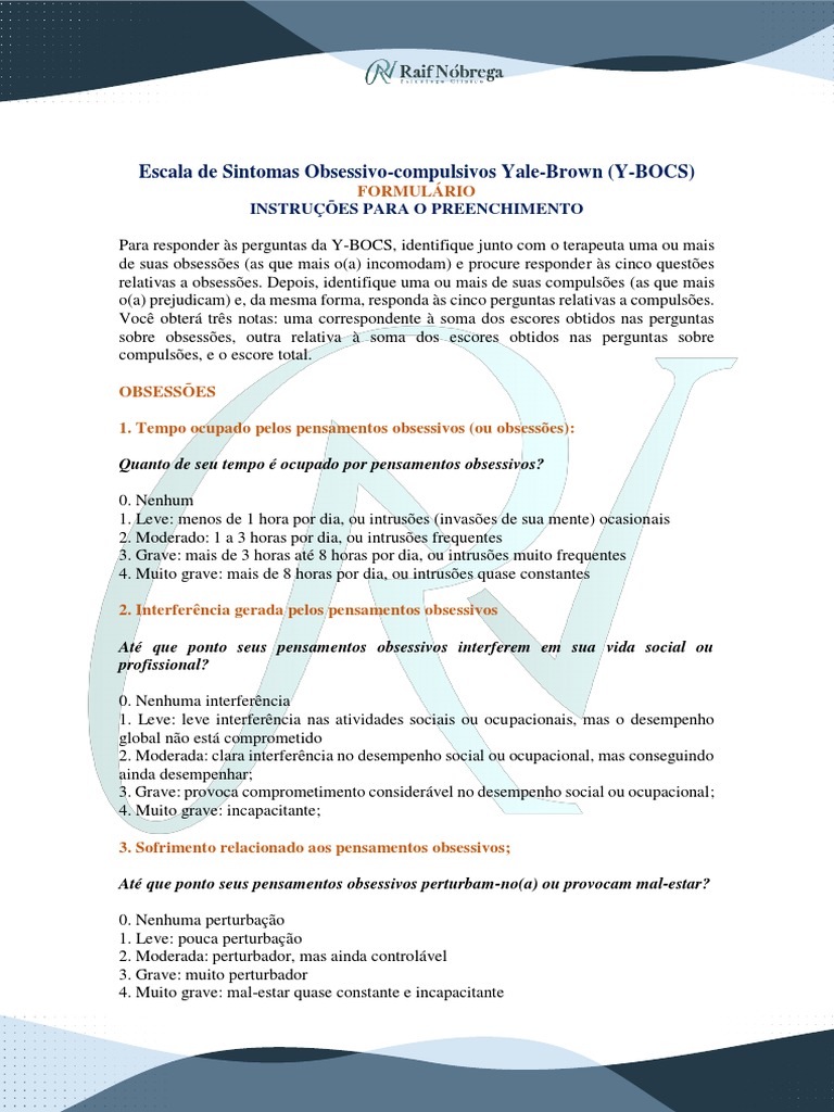 Escala de Sintomas Do Toc | Download grátis PDF | Transtorno obsessivo ...