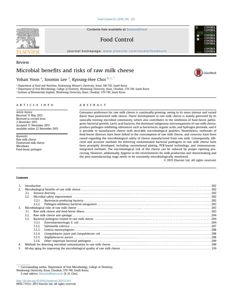 Microbial Benefits and Risks of Raw Milk Cheese | PDF | Foodborne ...