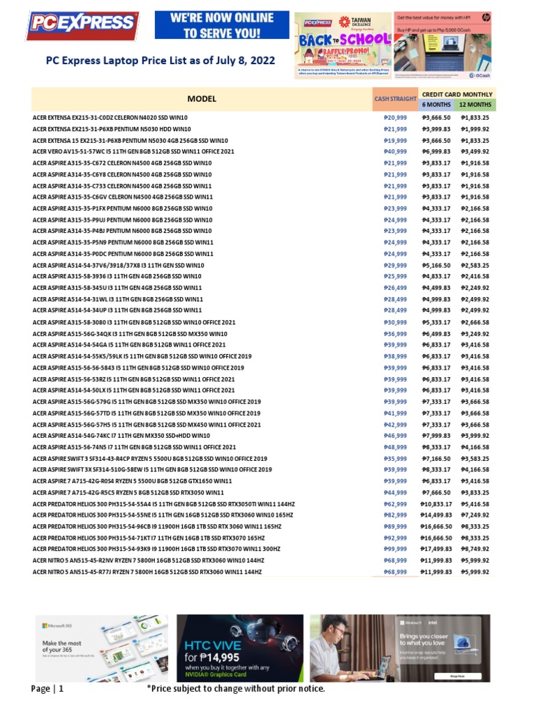PC Express Laptop Price List July 2022 | PDF | Computer Related ...