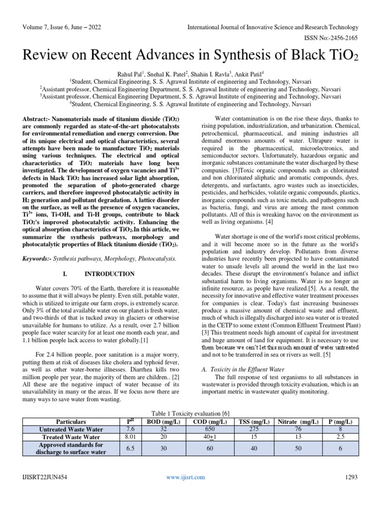 Review On Recent Advances in Synthesis of Black TiO2 | PDF | Sewage ...
