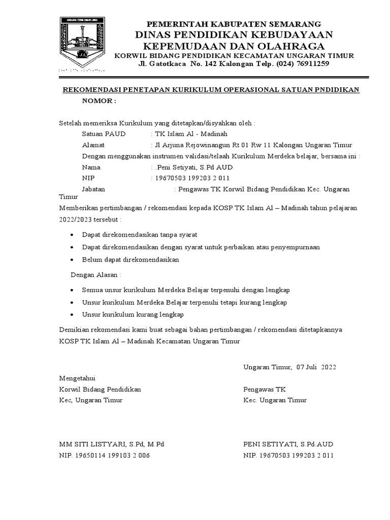 Contoh Pengesahan KOS Korwil Ung Timur 2022 | PDF