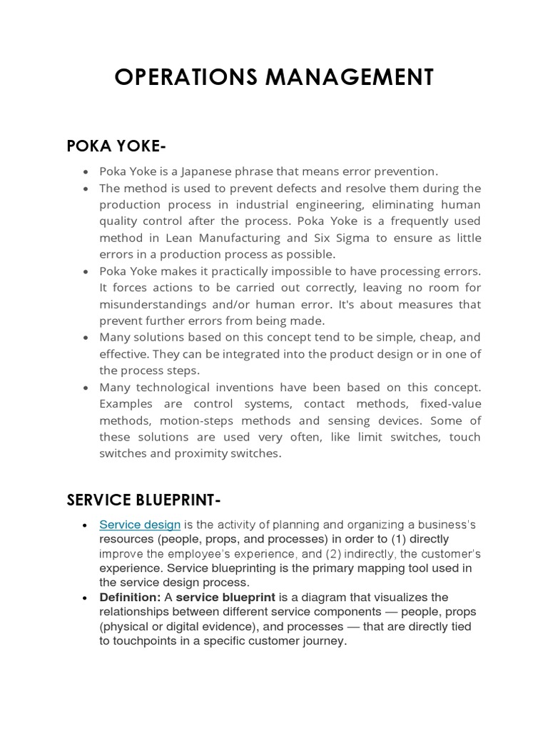 Operations Management Notes | PDF | Six Sigma | Lean Manufacturing