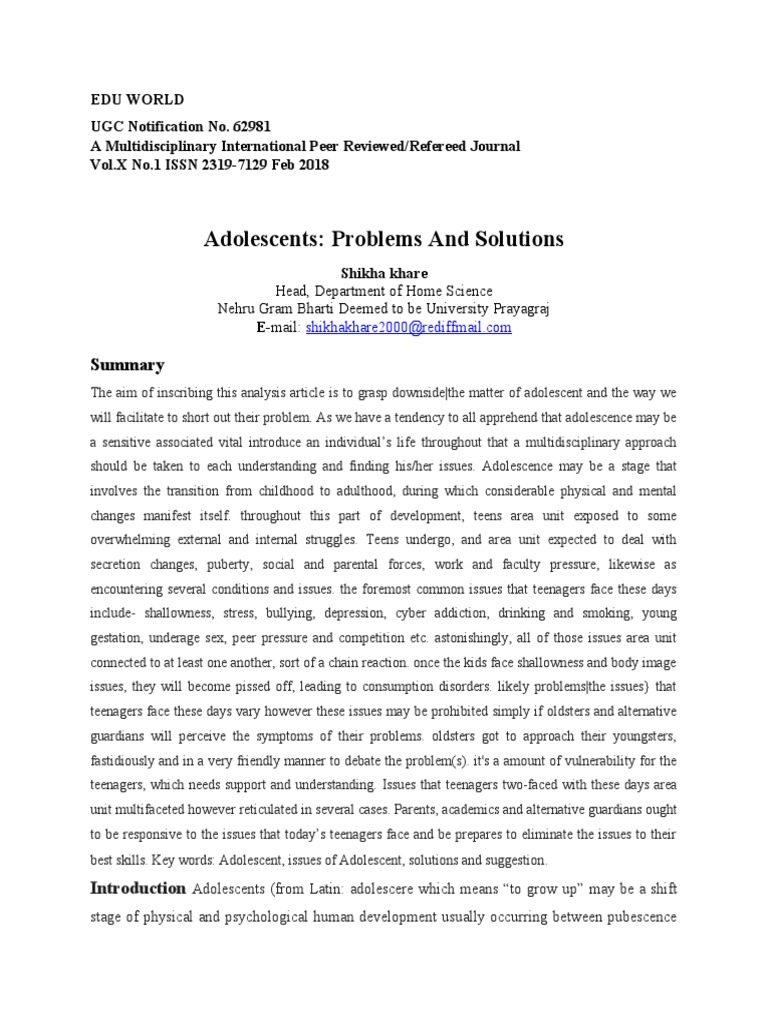 Adolescents: Problems and Solutions | PDF | Adolescence | Mental Disorder
