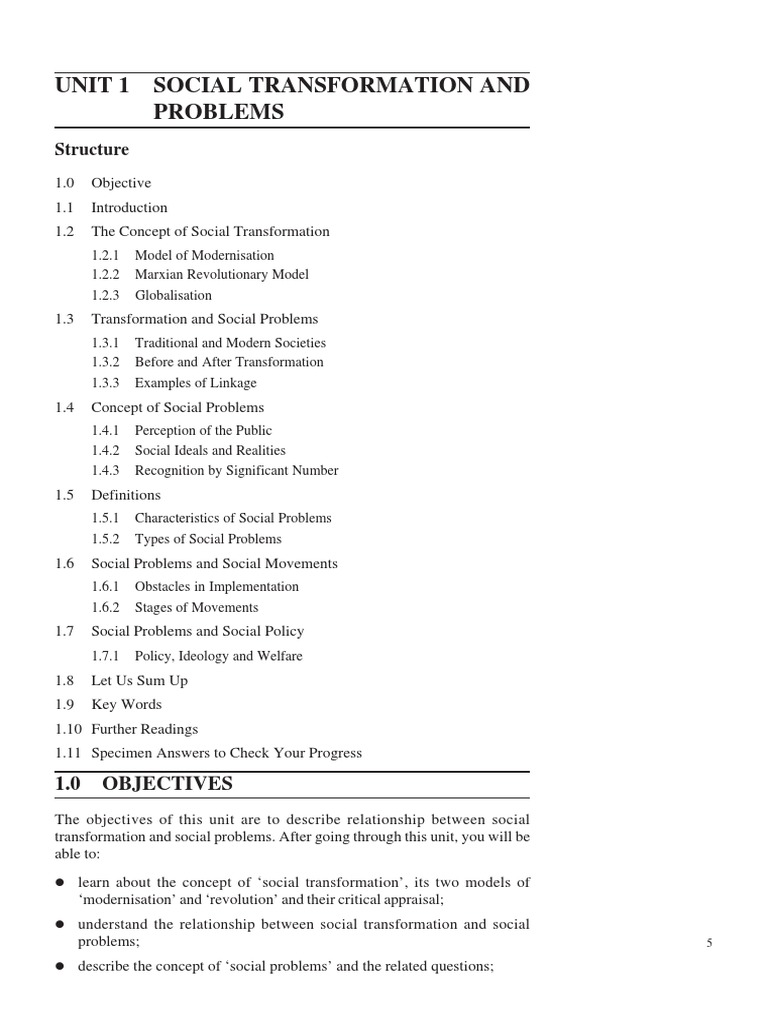 Unit 1 Social Transformation and Problems: Structure | PDF ...