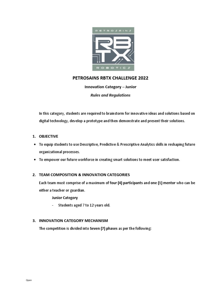 RBTX 2022 - Innovation Junior Rules & Regulations | PDF ...