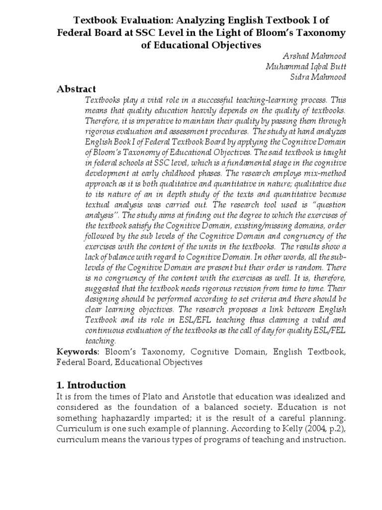 Textbook Evaluation: Analyzing English Textbook I of Federal Board at ...