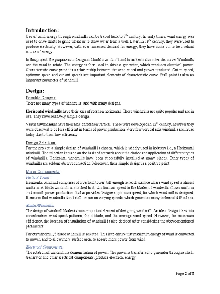 Designing Efficient Horizontal Windmills | PDF | Electrical Engineering ...