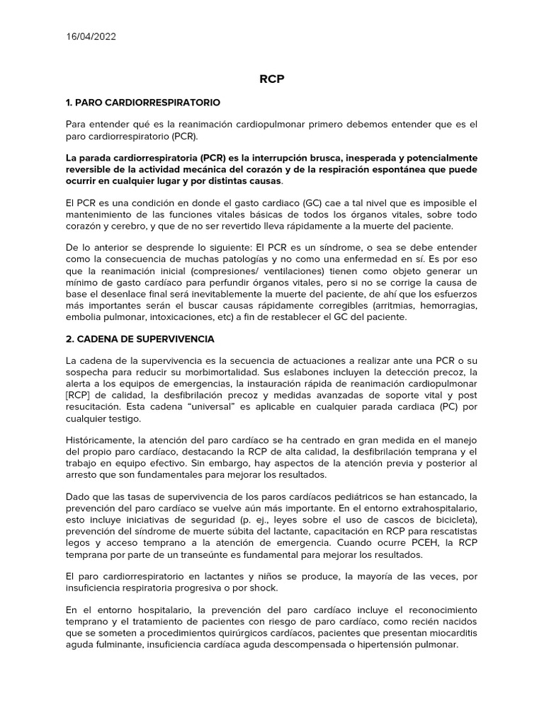 RCP | PDF | Reanimación cardiopulmonar | Paro cardíaco