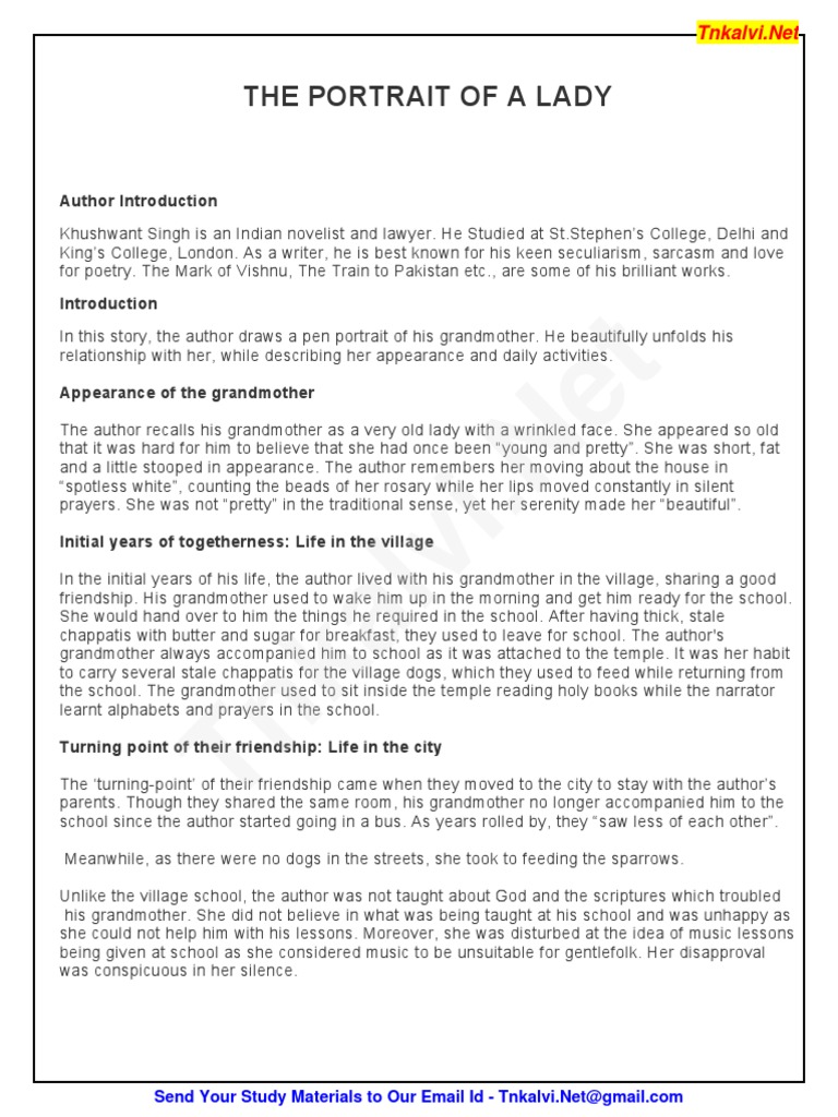 11th English Unit 1 (The Portrait of A Lady) Prose Paragraph Study ...