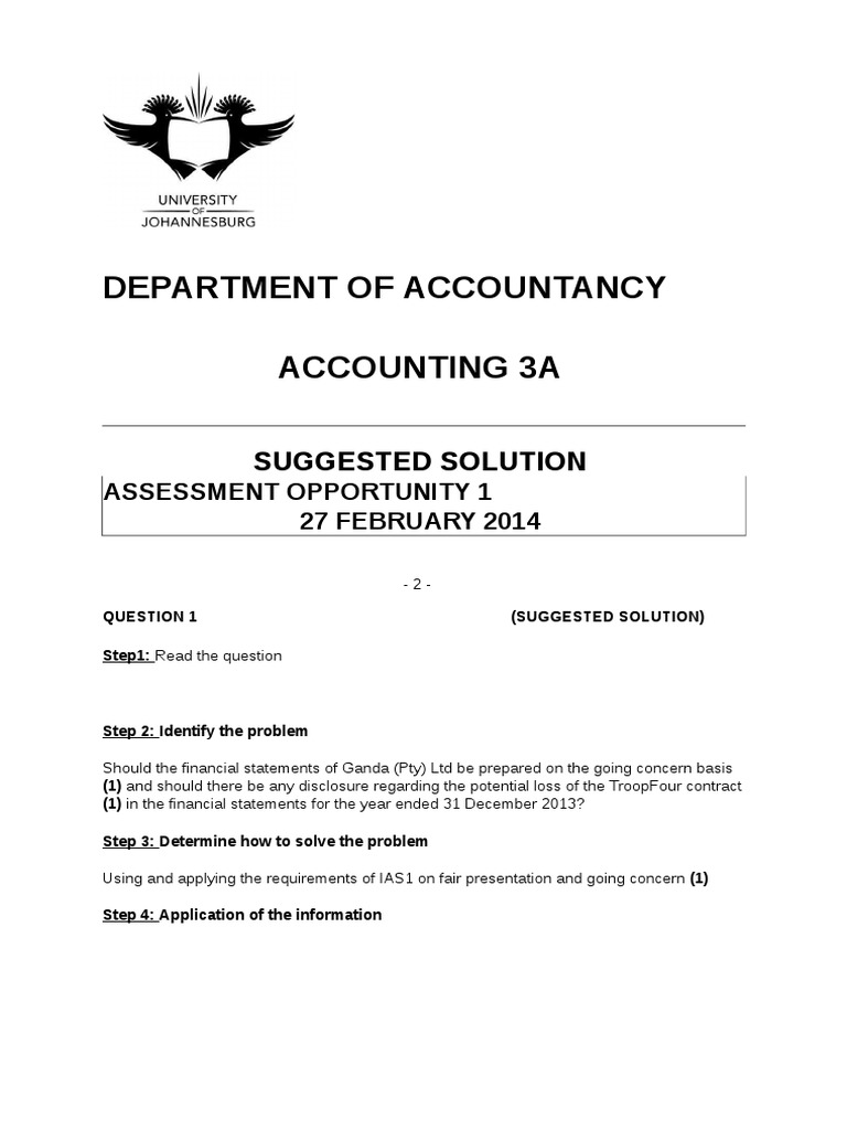 Department of Accountancy Accounting 3A: Suggested Solution | PDF ...