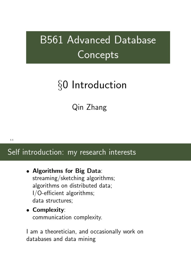 B561 Advanced Database Concepts: 0 Introduction | PDF | Databases | Database Transaction