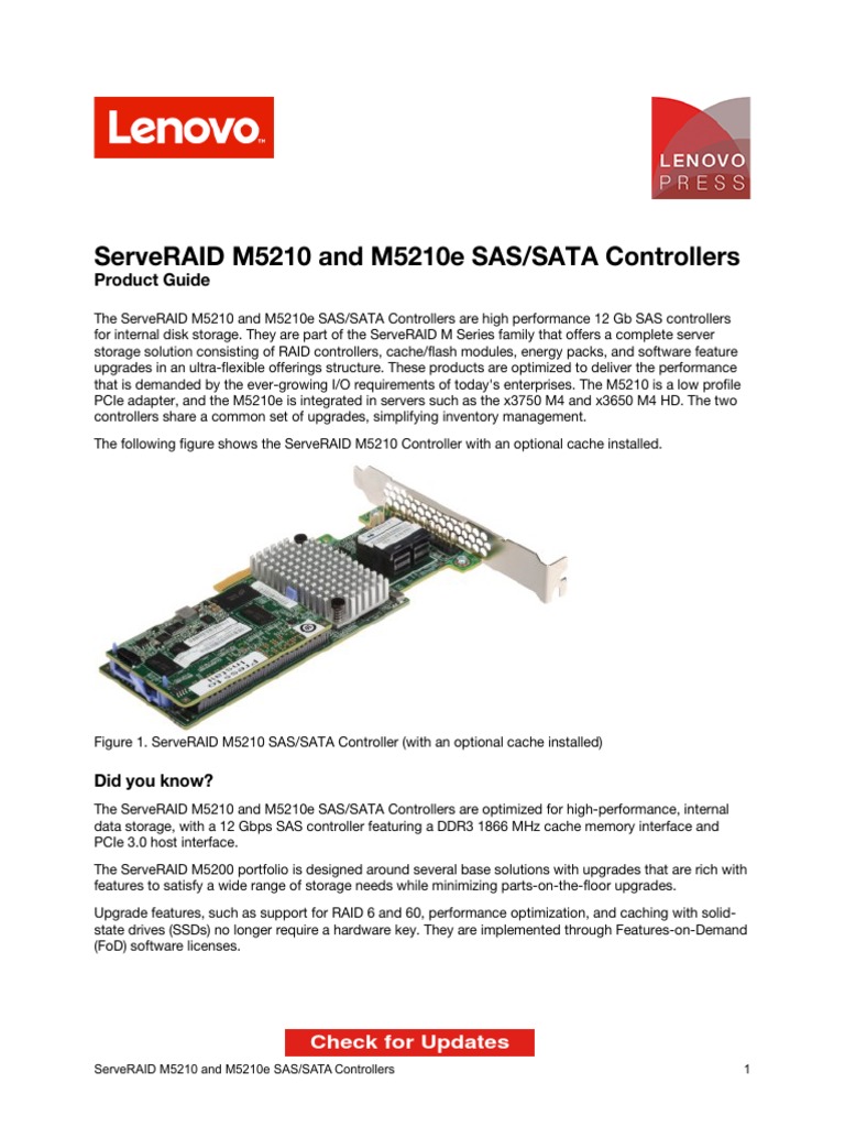 Serveraid M5210 and M5210E Sas/Sata Controllers: Product Guide | PDF ...