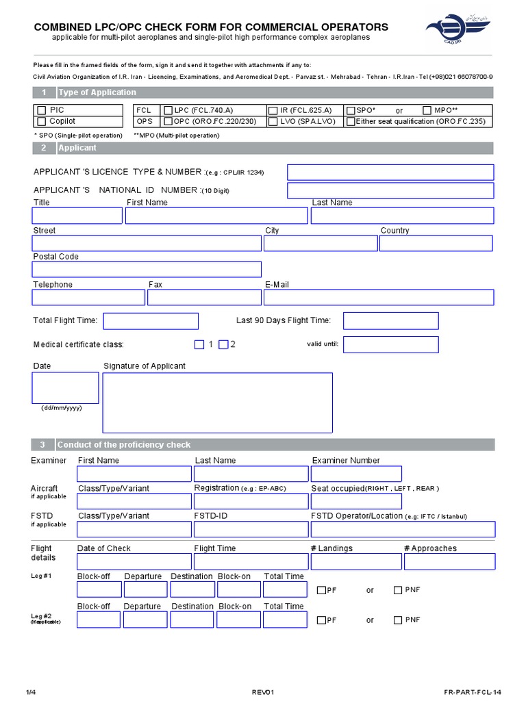 Combined Lpc/Opc Check Form For Commercial Operators: 1 Type of Application | PDF