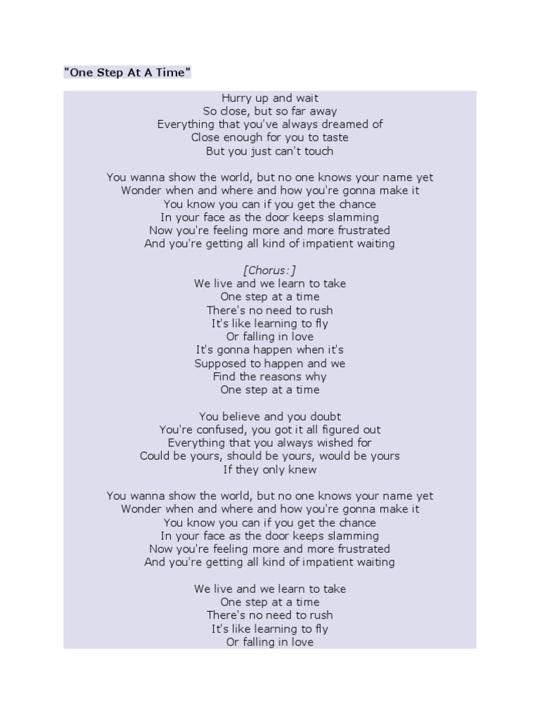 "One Step at A Time": (Chorus:) | PDF