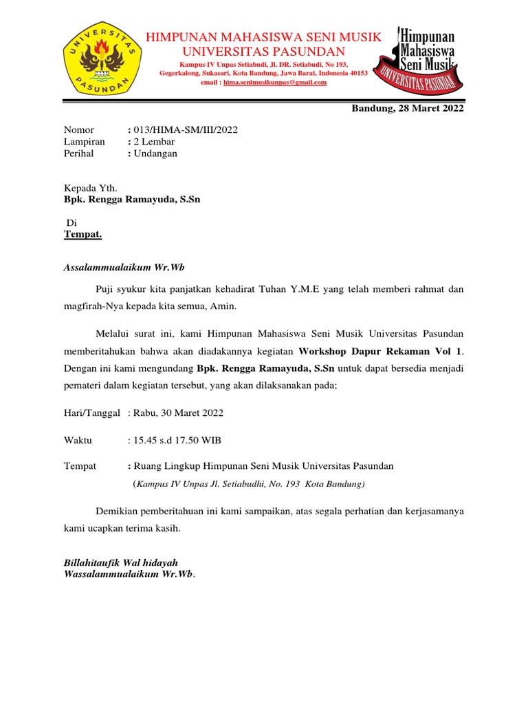 013 Surat Undangan Pemateri Workshop | PDF