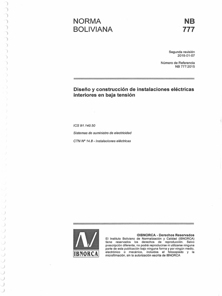 NB777. Diseno y Construcción de Instalaciones Eléctricas BT | Descargar ...