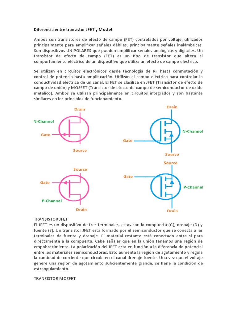 Diferencia Entre Transistor JFET y Mosfet | PDF | Mosfet | Transistor Diferencia Entre Transistor JFET y Mosfet | PDF | Mosfet | Transistor