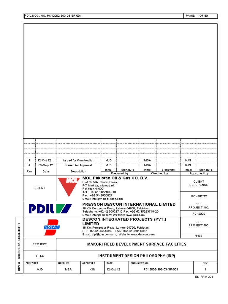 Pc12002-393-03-Sp-001, Rev 1 Instrument Design Philosophy (Idp) | PDF