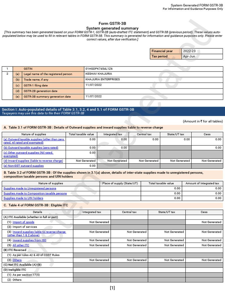 GSTR-3B Summary for FY 2022-23 | PDF | Taxes | Debits And Credits
