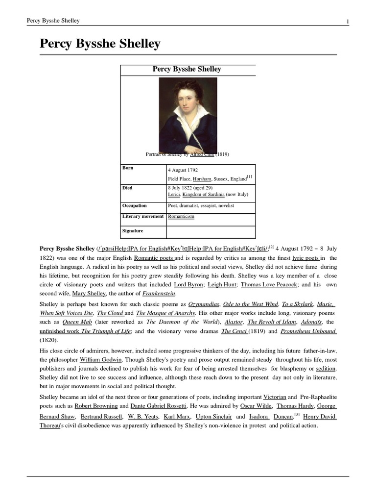 Percy Bysshe Shelley: A Brief Biography | PDF | Percy Bysshe Shelley ...