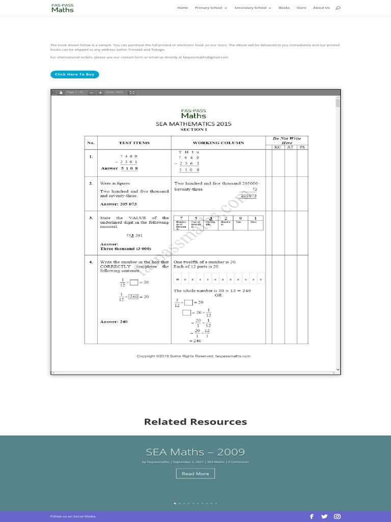 SEA Maths - 2015 - Fas-Pass Maths | PDF
